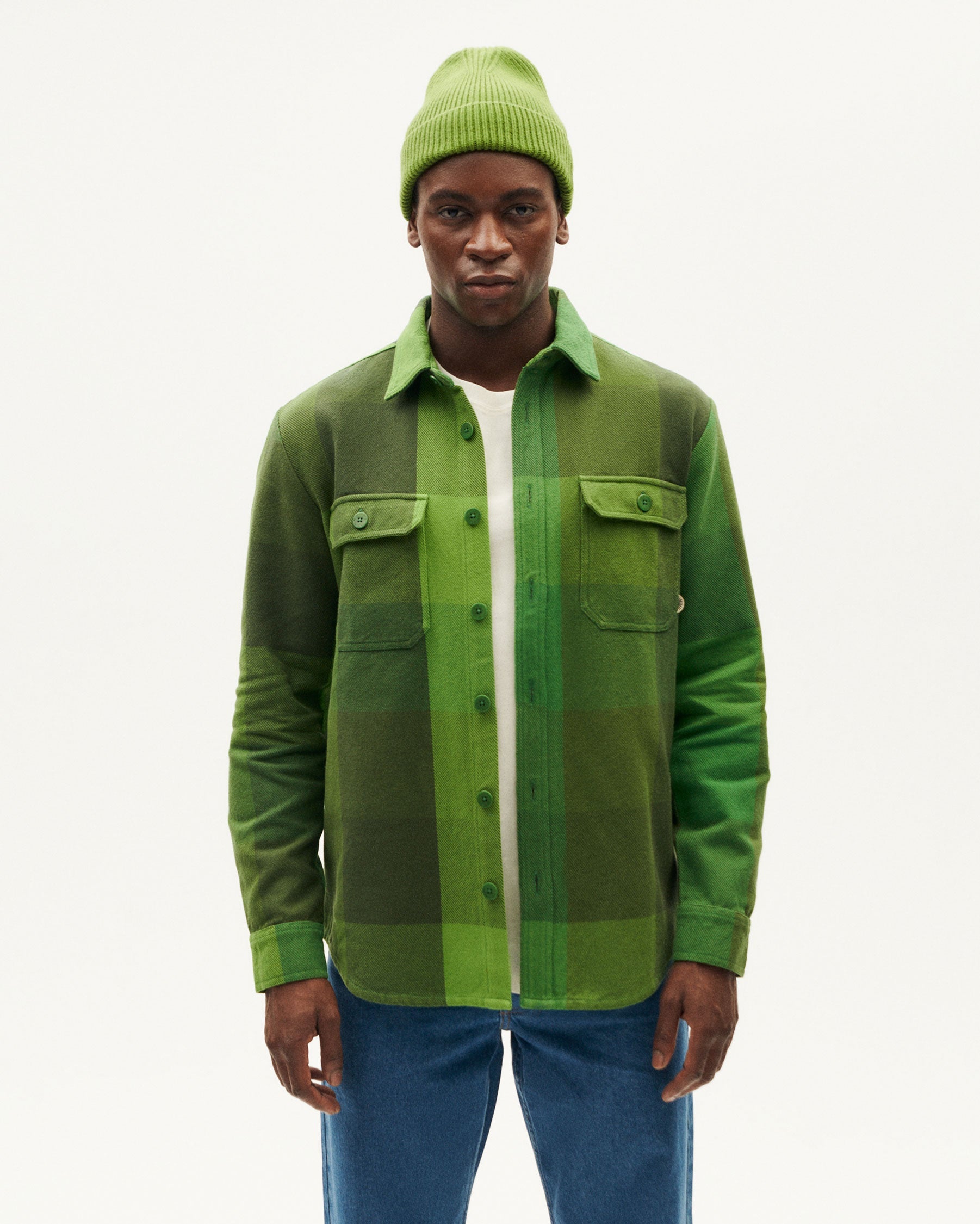 Green overshirt blanket sustainable man Lucas | Thinking Mu – THINKING MU APAC